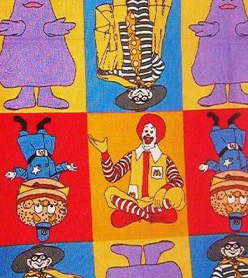 Vintage McDonalds Characters Red Blue Yellow Purple Green Cotton Fabric ...