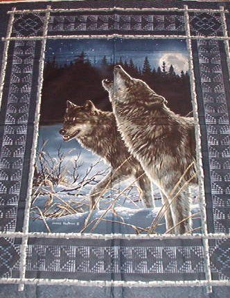 Howling Wolf Panel with Native Border Cotton Fabric 1yd x 45" wide