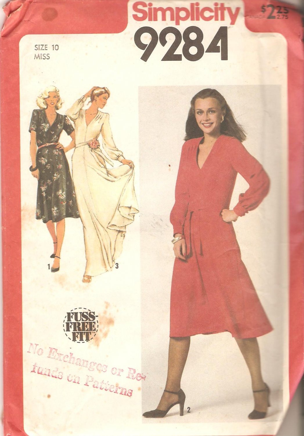 Simplicity 9284 (1979) V Neck Front Tucks Tie Belt Cuffed Sleeves Dress ...