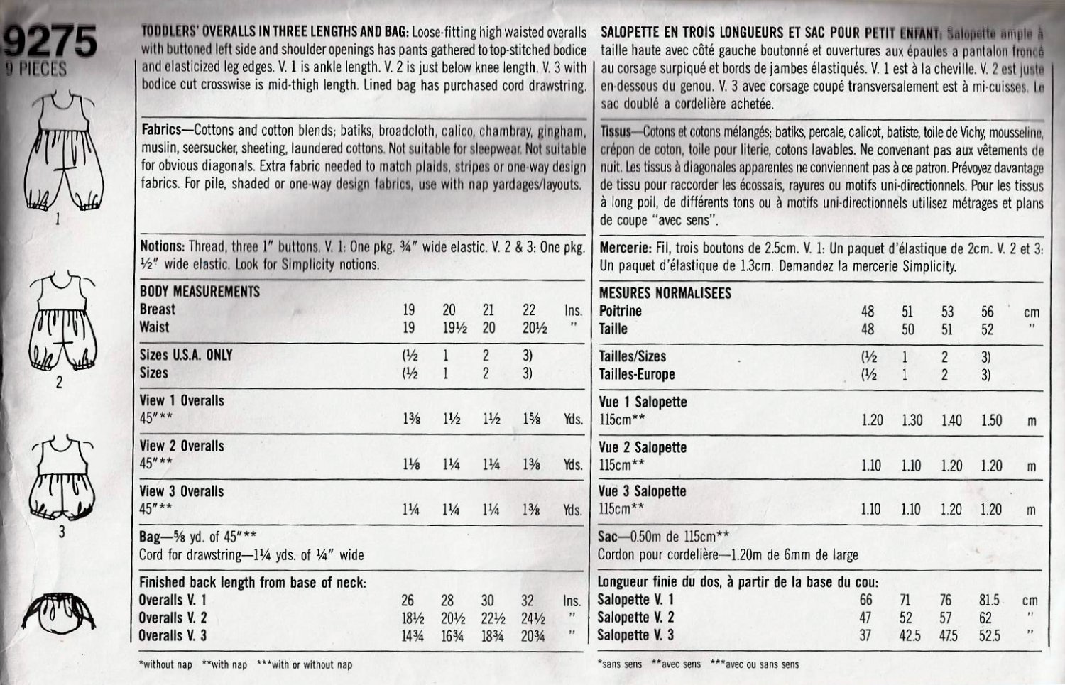 Simplicity 9275 (1989) Child Toddler Girls Overalls Carry Bag Pattern ...