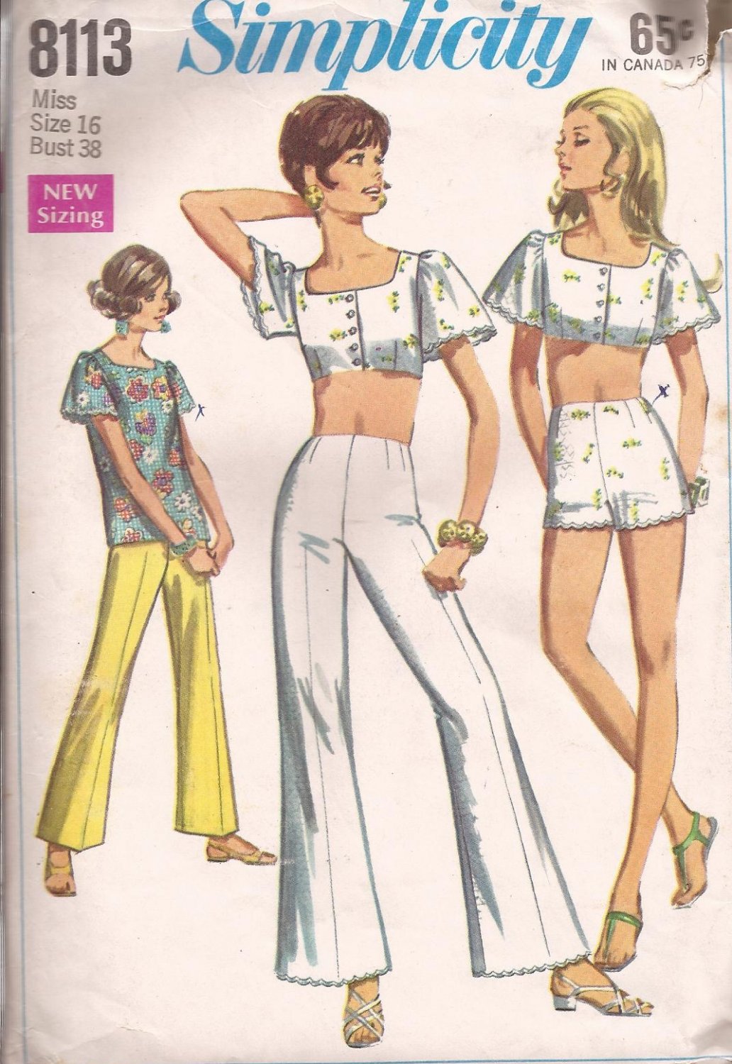 Simplicity 8113 (1969) Vintage Midi Top Back Button Blouse Pants Shorts ...