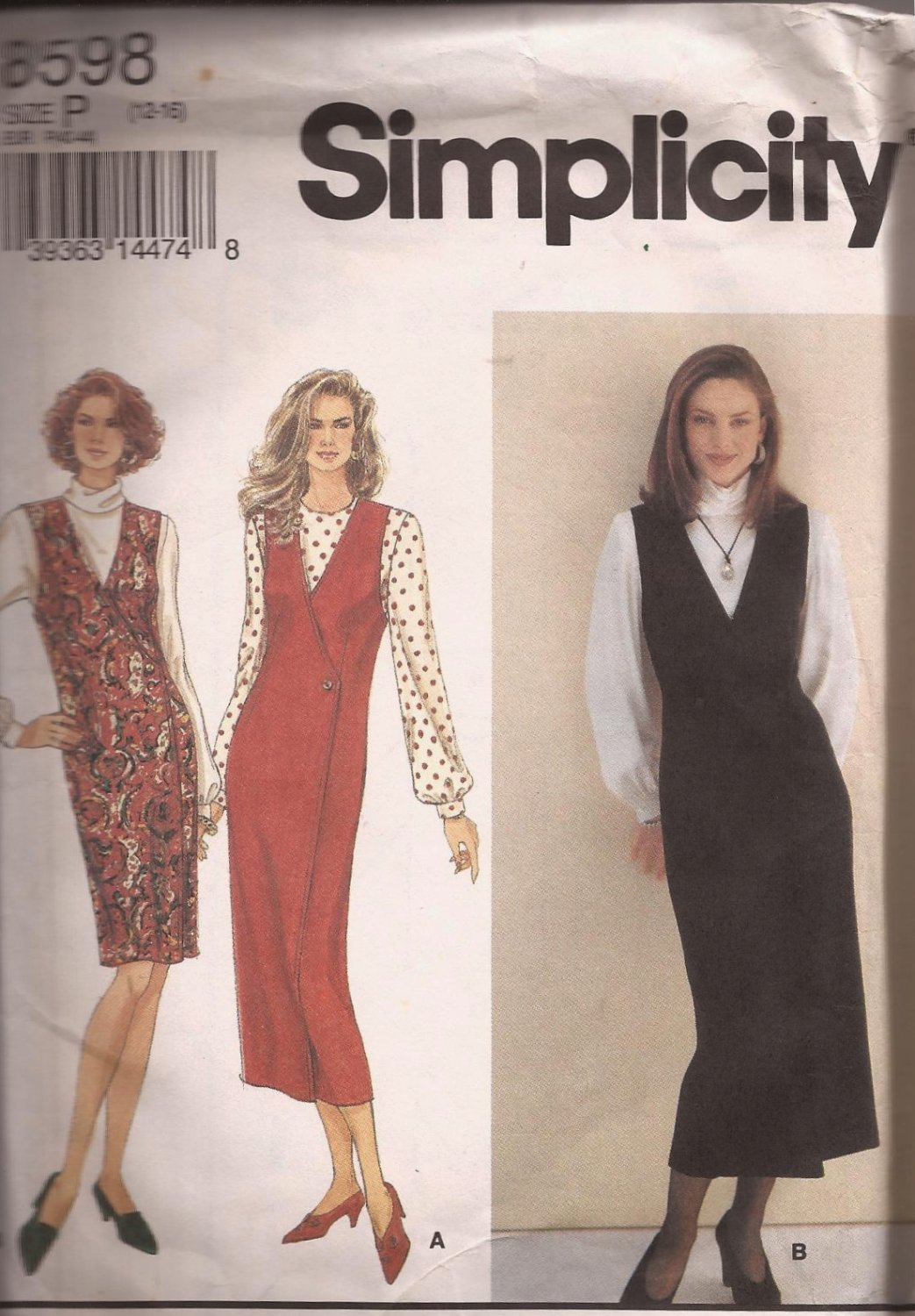 Simplicity 8598 (1993) Front Wrap Double Breast Button Jumper Blouse ...