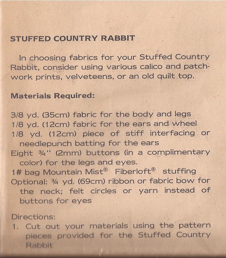 P-23 Applique Hoop Stuffed Jointed Patchwork Pillow Country Rabbit 1982 ...