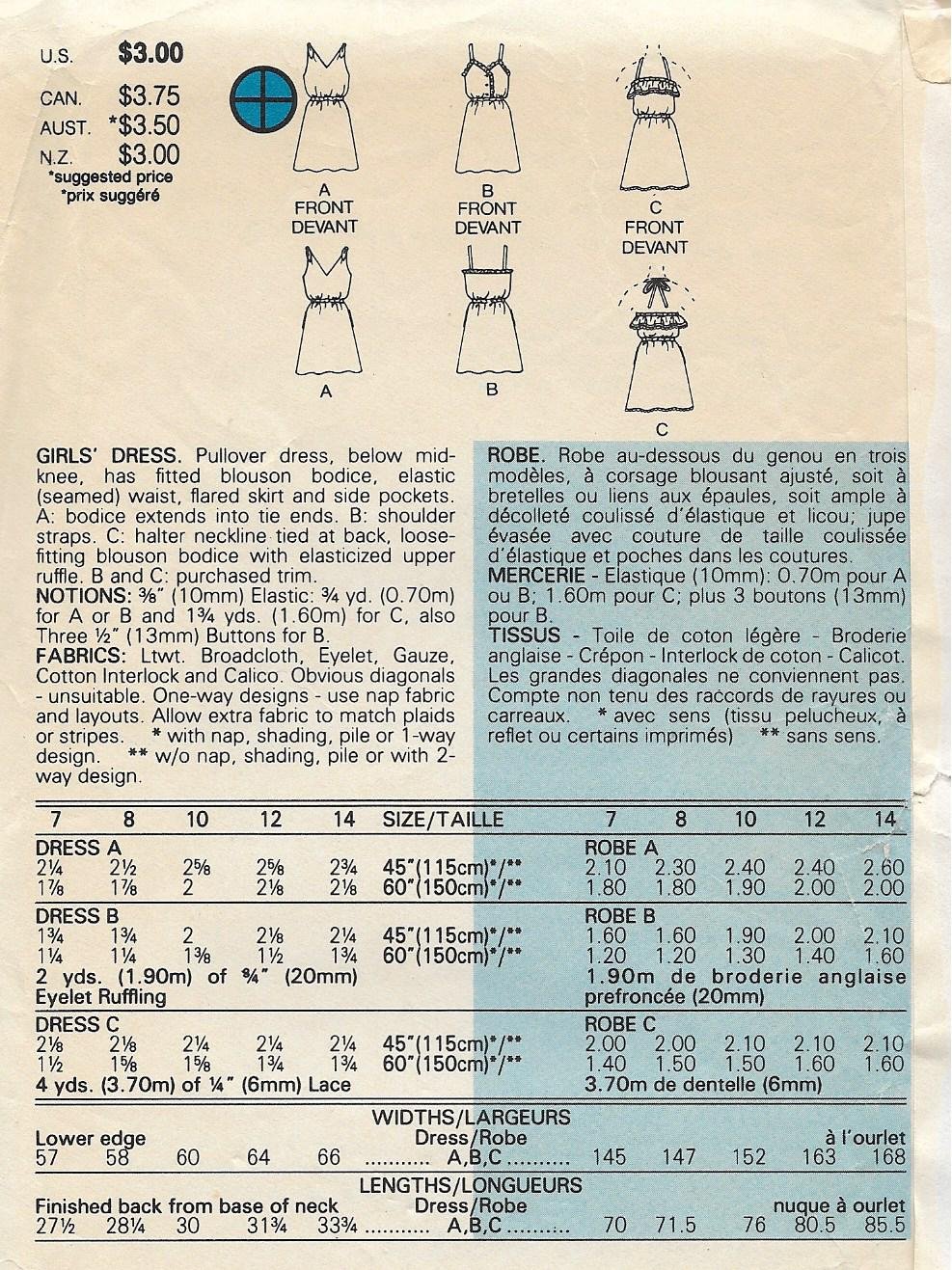 Butterick 6574 Girls Pullover Dress Sundress Pattern Size 7 8 10 UNCUT