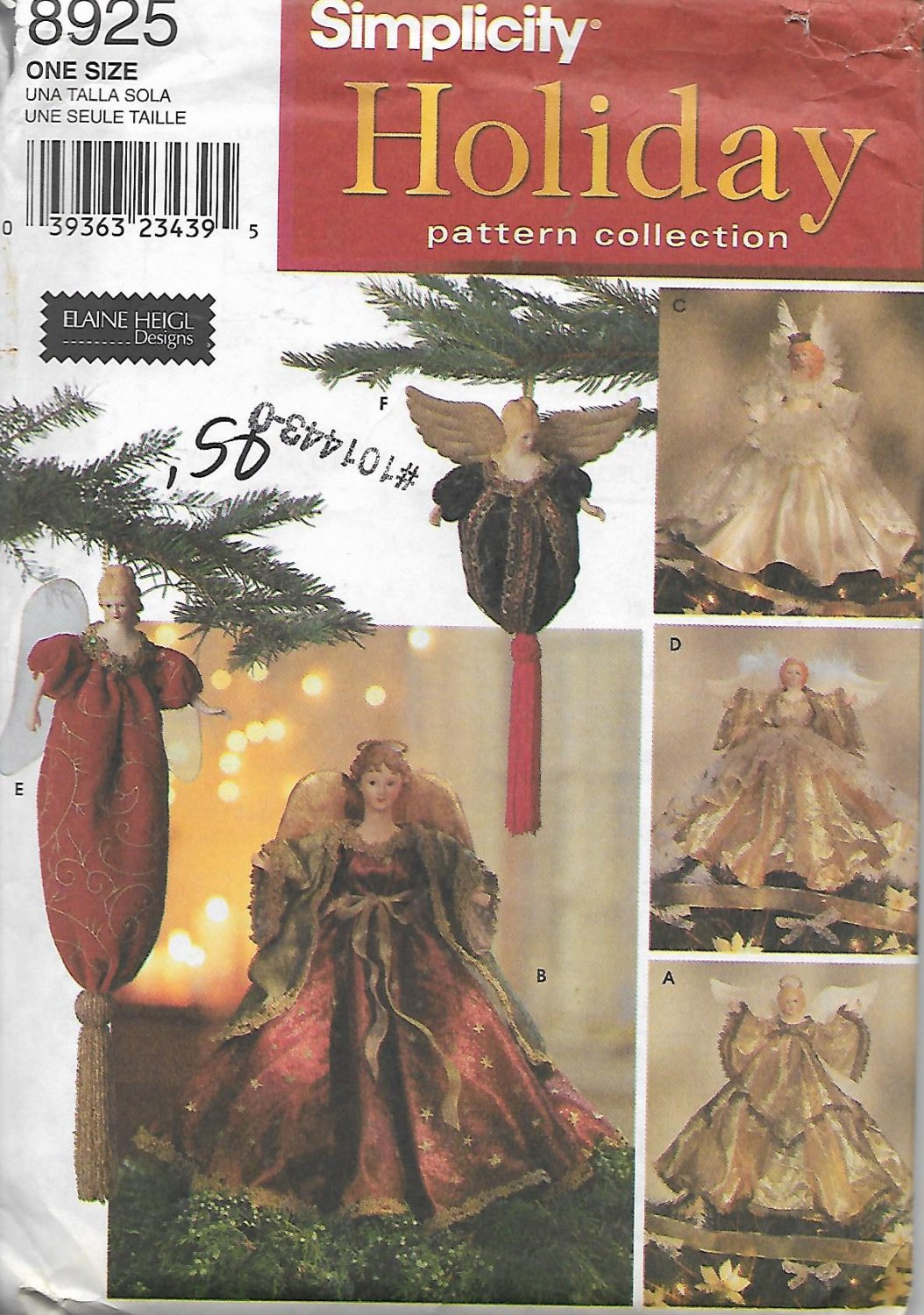 Simplicity 8925 (1999) Christmas Holiday Angel Collection Tree Topper ...