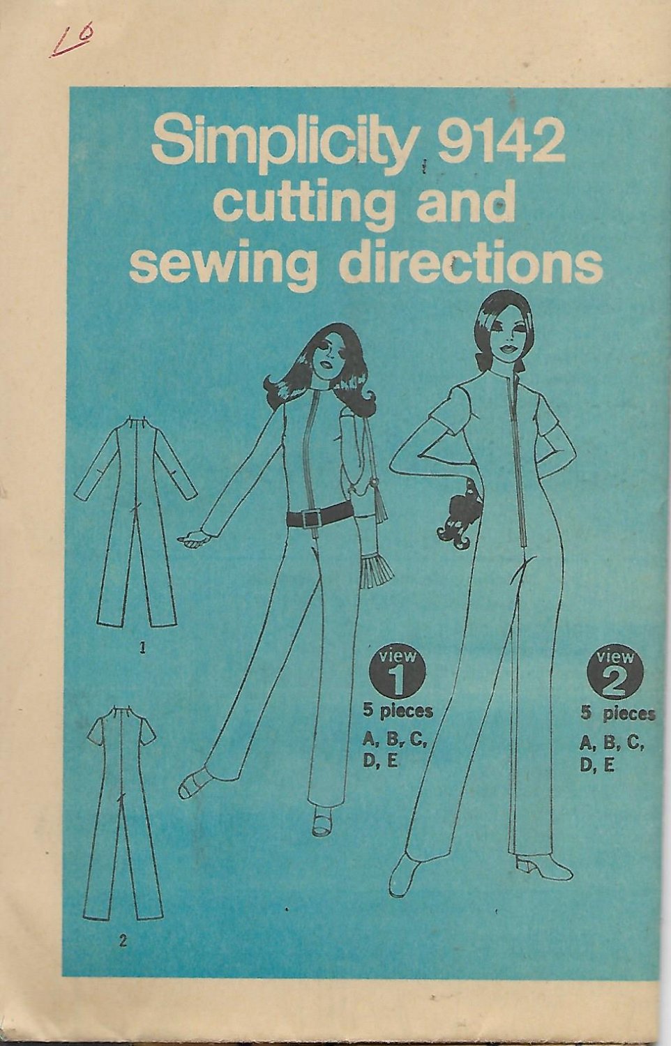 Simplicity 9142 (1970) Vintage Front Zip Long Short Sleeve Jumpsuit ...