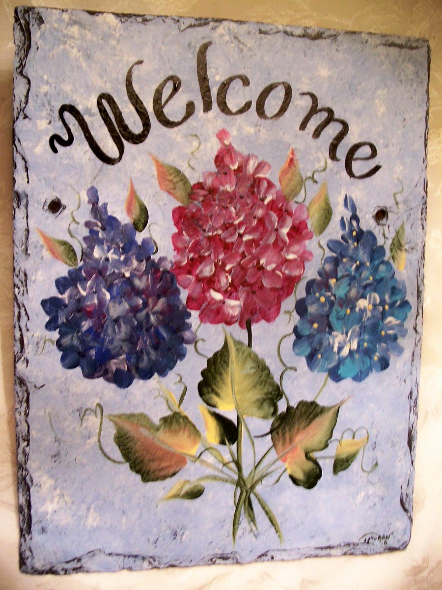 Personalized Painted Welcome Slate Sign Hydrangeas