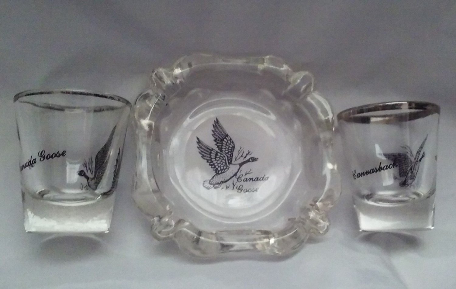 Federal Glass Company Duck Shot Glasses Matching Ash Tray Canada Goose ...