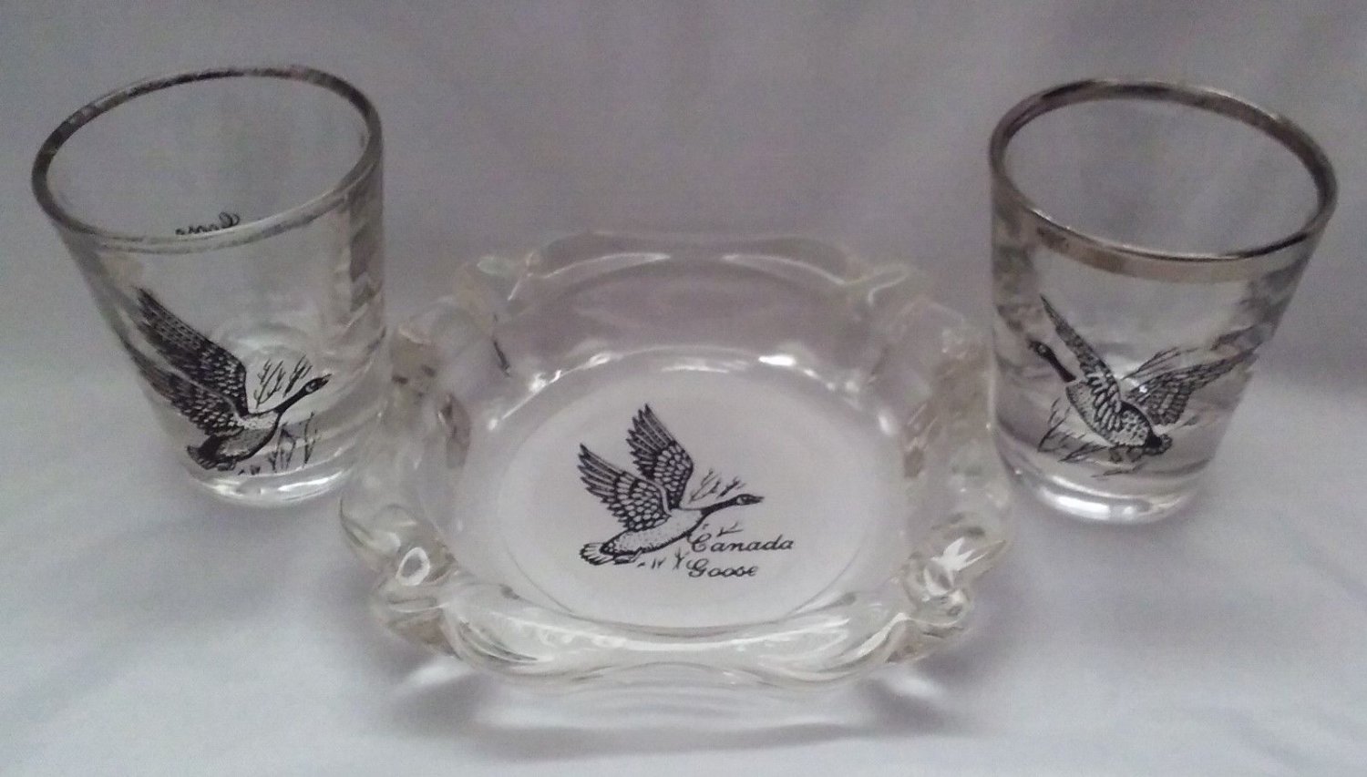 Federal Glass Company Duck Shot Glasses Matching Ash Tray Canada Goose ...