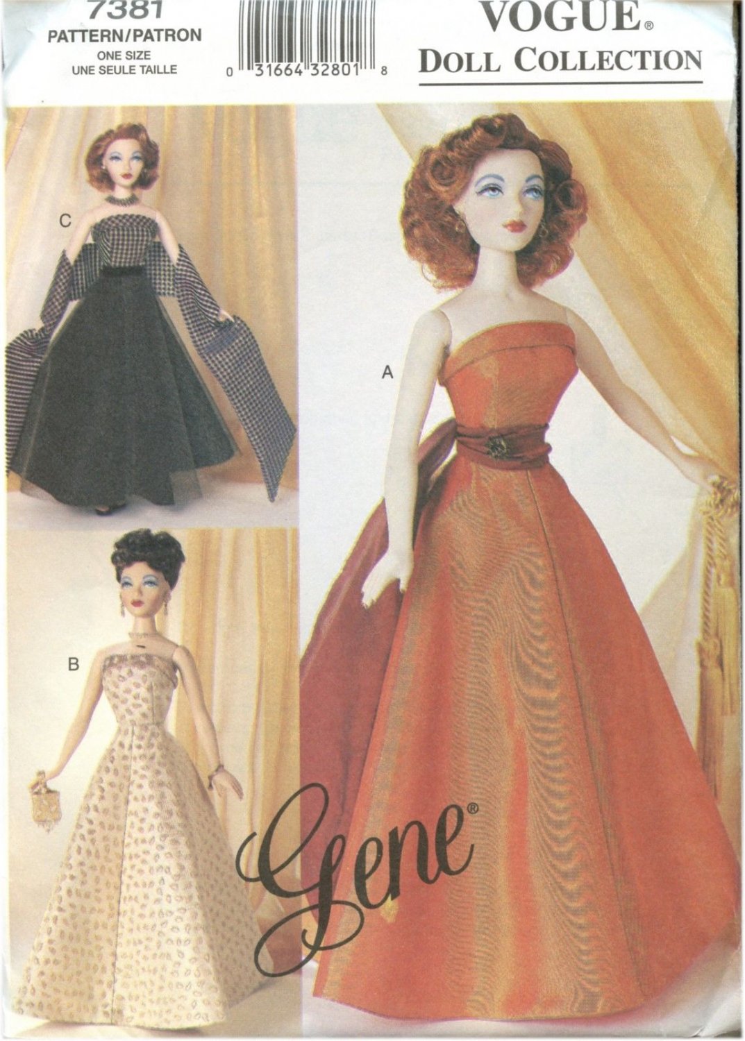 VOGUE 7381 Sewing Pattern ASHTON DRAKE GENE DOLL Clothes 1950 Evening ...