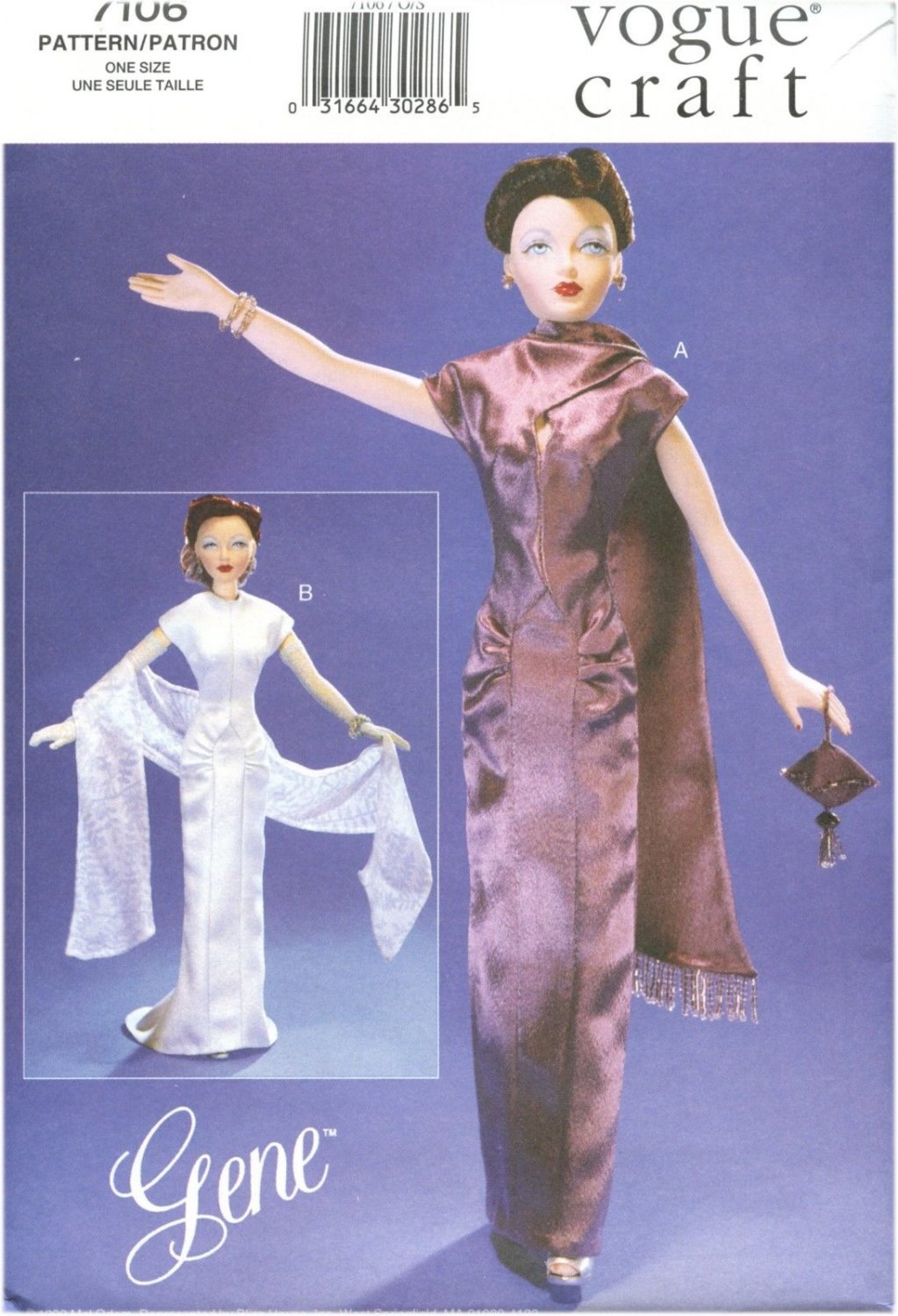 7106 Vogue Doll Clothes Sewing Pattern for 15.5" Gene Dolls Evening Dresses