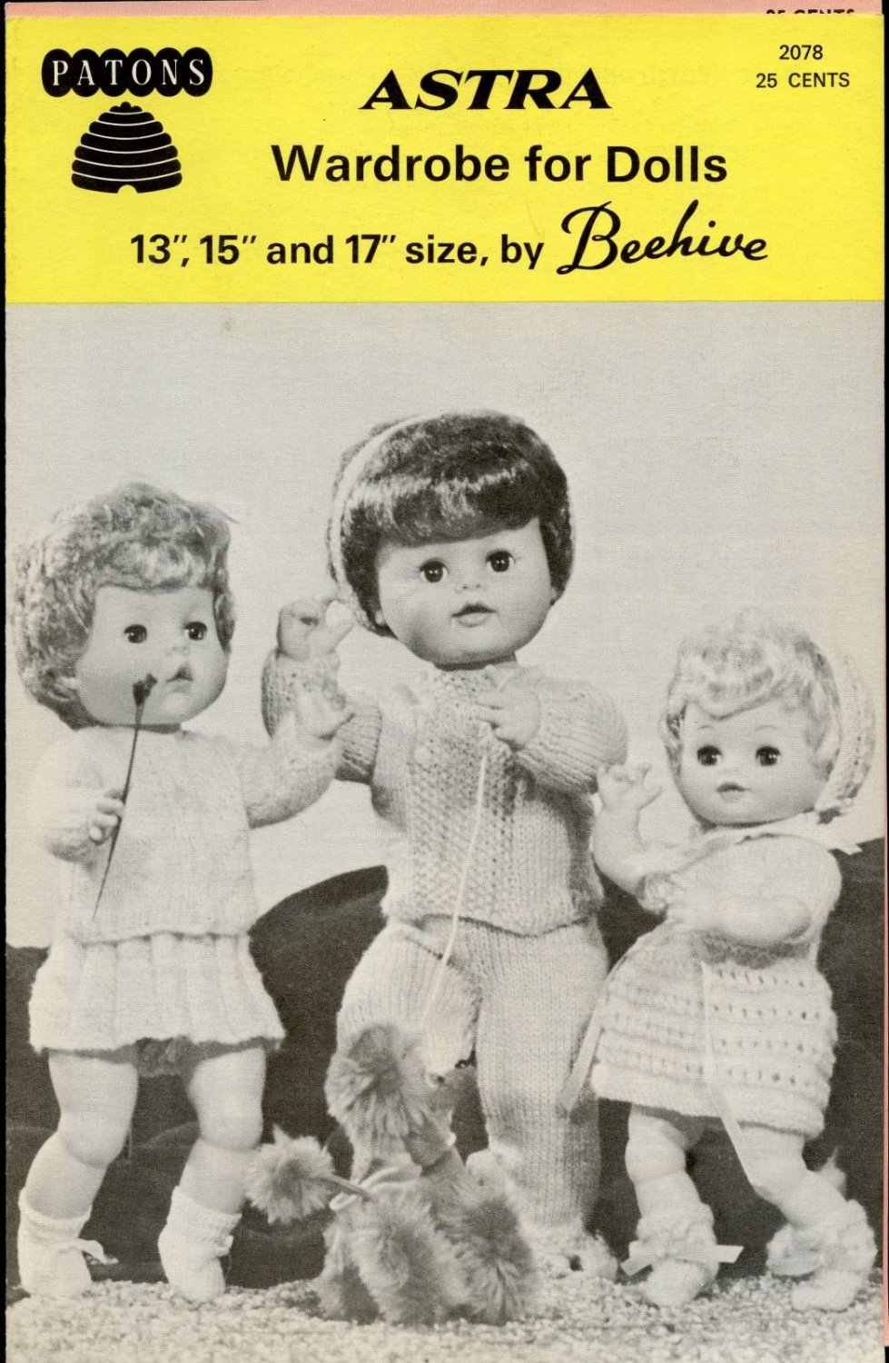 PATONS BEEHIVE ASTRA KNITTING PATTERN 2078 to fit 13, 16 and 17" Dolls