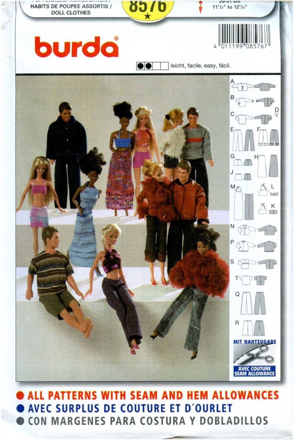Ken Burda 8576 Fashion Doll Clothes Pattern 11.5" Dolls Summer Winter UNCUT
