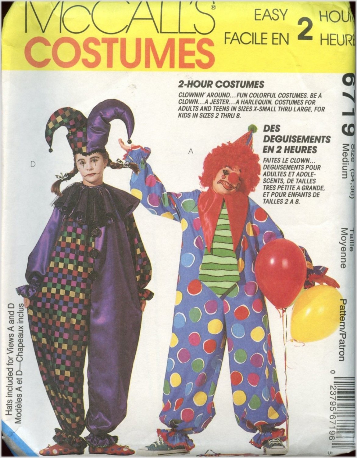 3 Clown Harlequin Costume Patterns Boys Girls' Size 4 Medium 34-36 ...