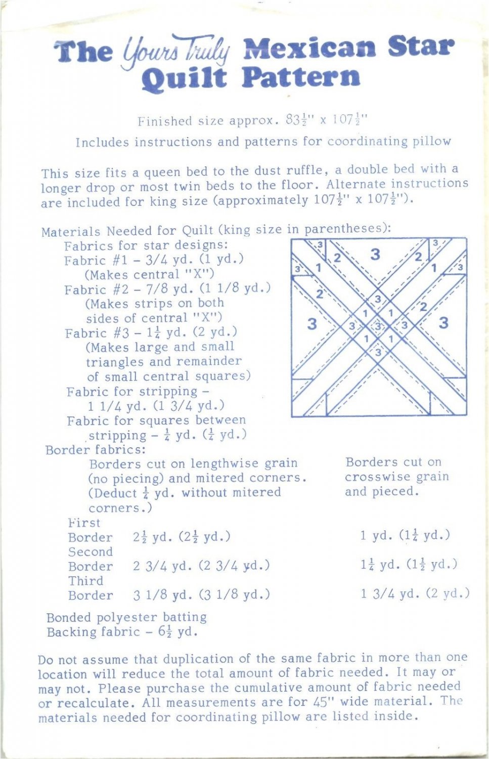 Mexican Star Quilt A Quilt and matching Pillow Pattern by Yours Truly