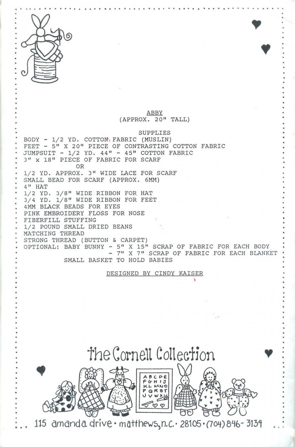 the Cornell Collection 20" Country Bunny Rabbit Pattern Cindy Kaiser ...