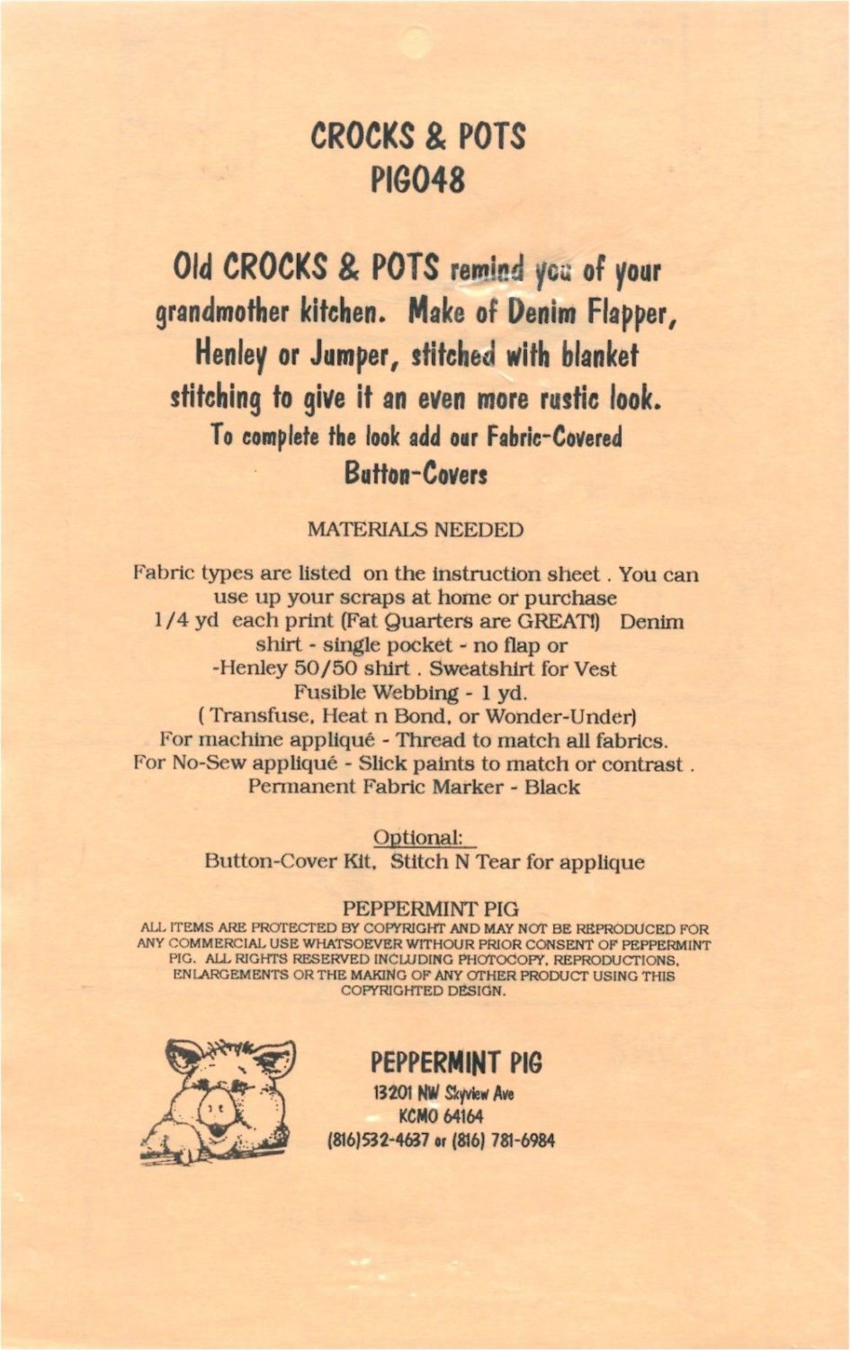 Peppermint Pig Crocks & Pots Applique Pattern Denim Flapper Jenley & Jumper