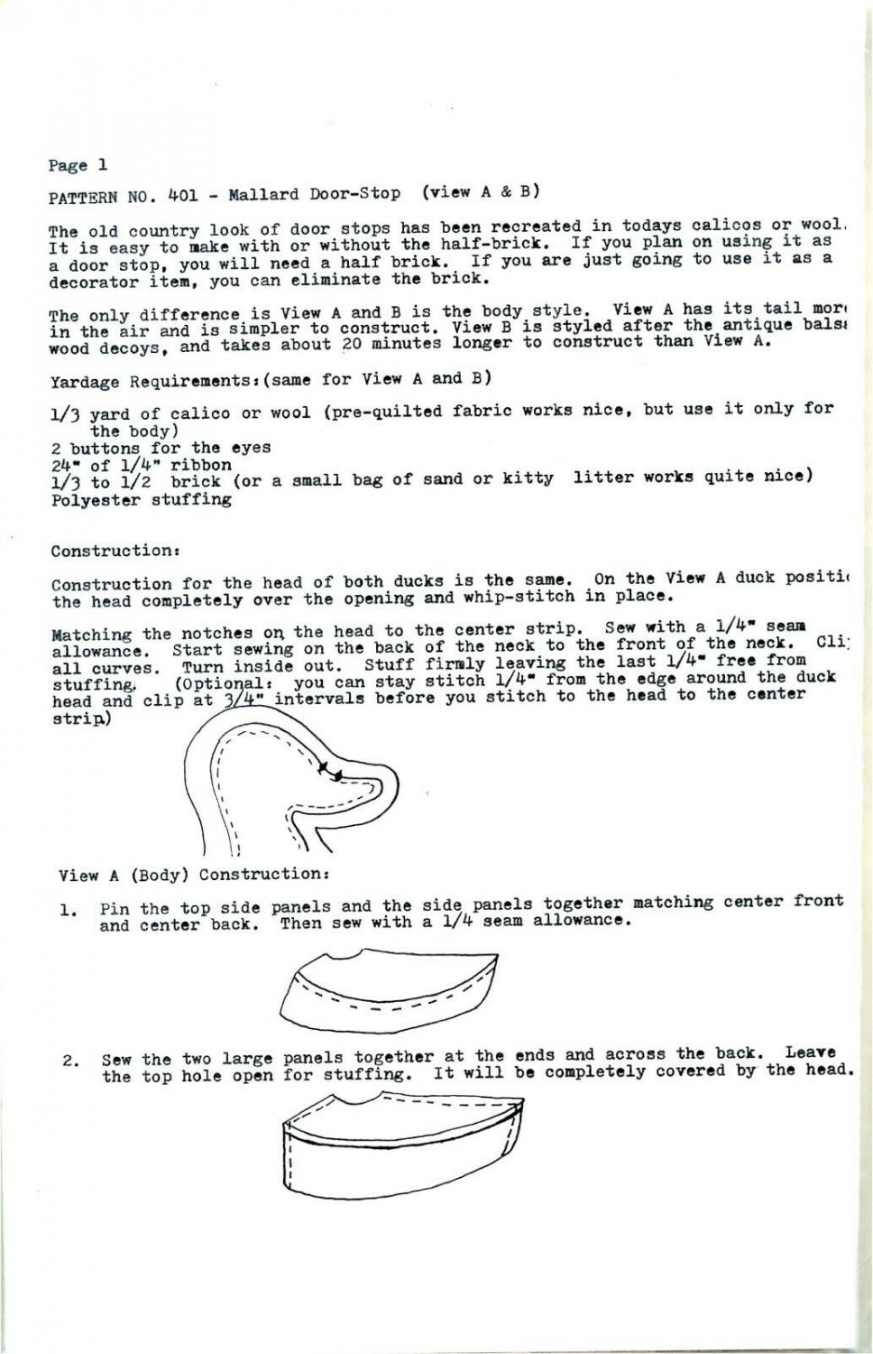 Mallard Duck Door Stop Pattern by Orange Delghts Doll