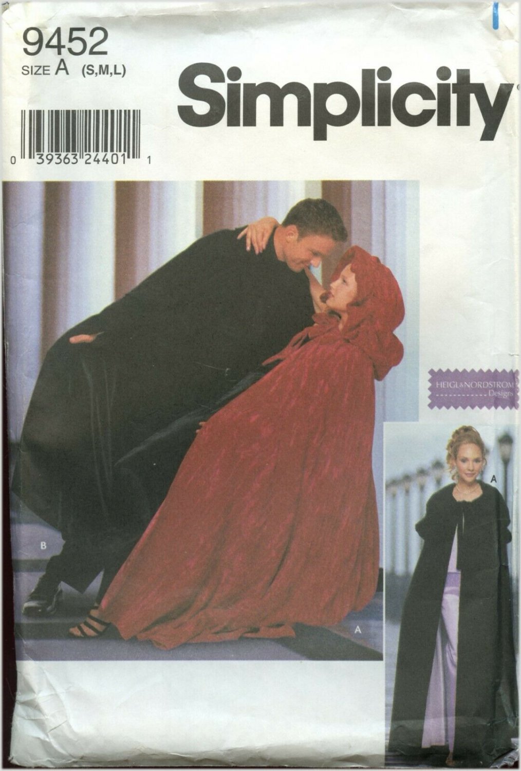 Simplicity 9452 Misses’ Men’s & Teen’s Capes with Capelet or Hood S,M,L