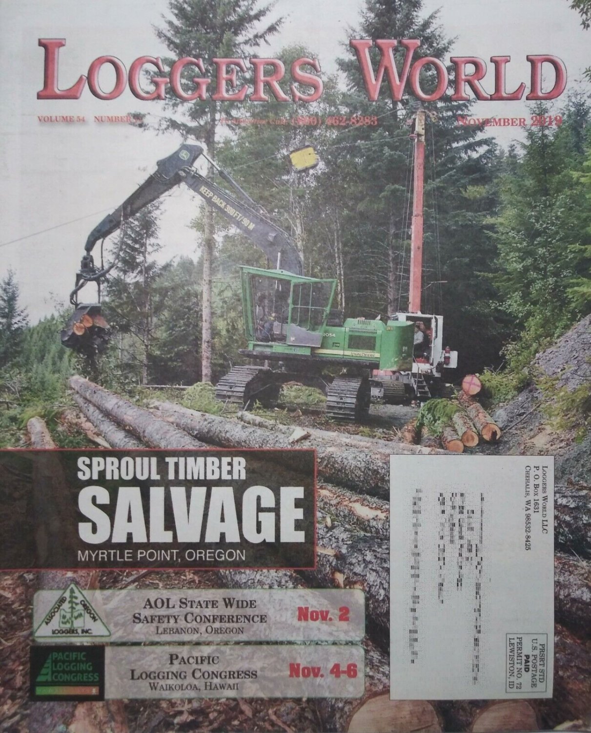 Log Trucker Logging Truck Loggers World Magazine Myrtle Point OR Nov 2019