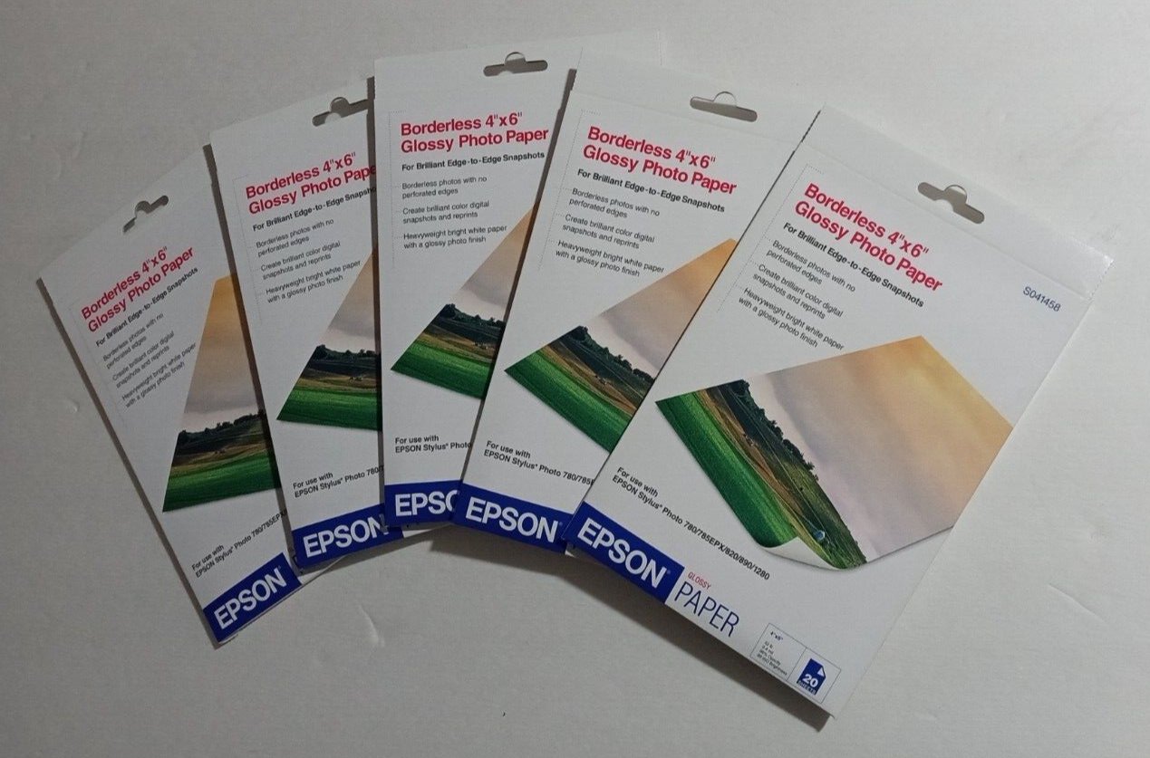 Epson Borderless 4"x6" Glossy Photo Paper S041458 5 Packs 20 sheets ...