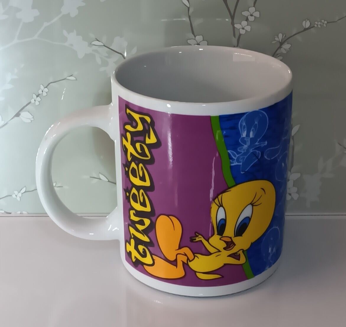 1998 Vintage Looney Tunes Tweety Bird Coffee Tea Mug Blue Warner Bros ...