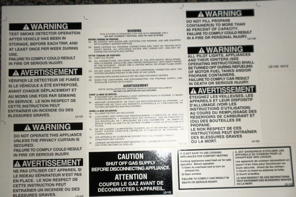 RV Information Decals Sheet Of 7 #LD-102