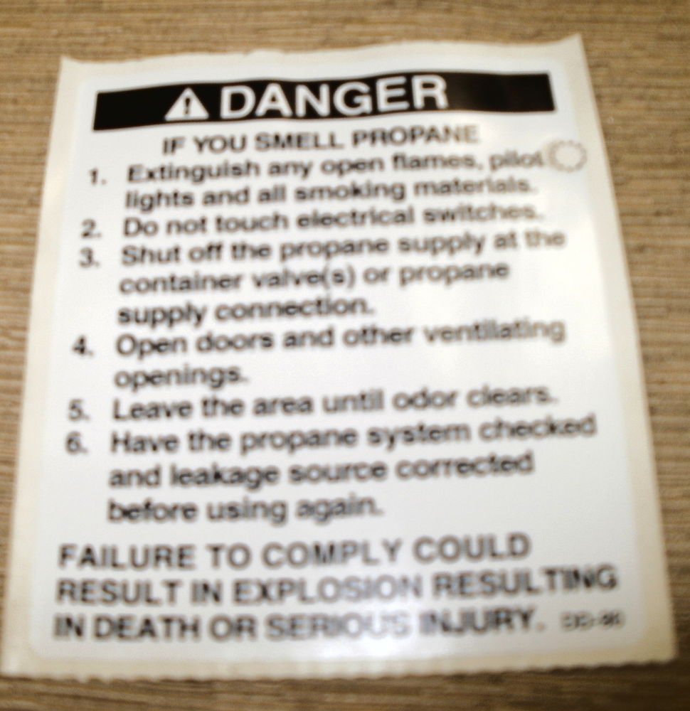 RV Safety Decal "DANGER: If You Smell Propane" Size: 3 1/8" x 3 3/4" #DD-90