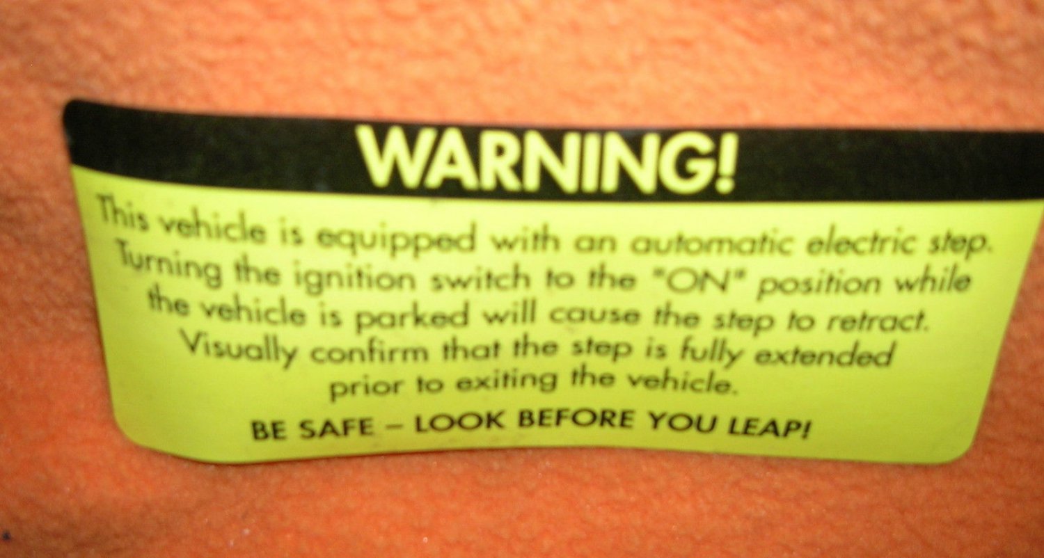 RV Safety Decal: Warning!Vehicle Equipped With Automatic Electric Step ... RV Safety Decal: Warning!Vehicle Equipped With Automatic Electric Step ...
