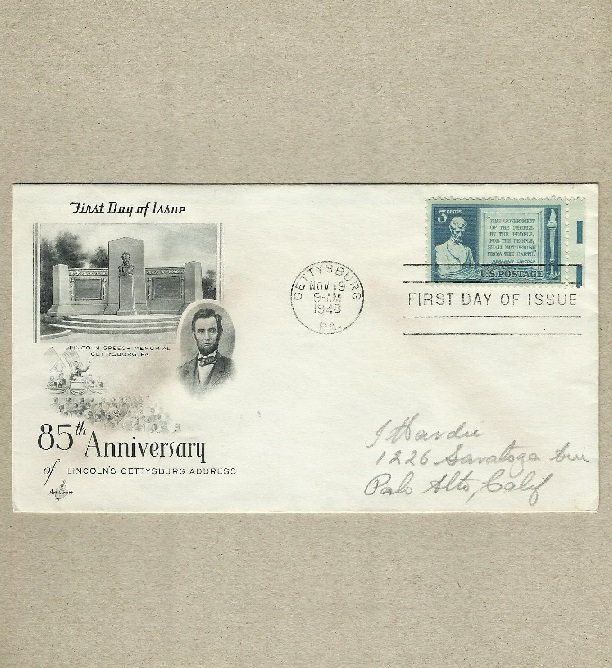 UNITED STATES LINCOLN GETTYSBURG ADDRESS 1948 STAMP FIRST DAY COVER