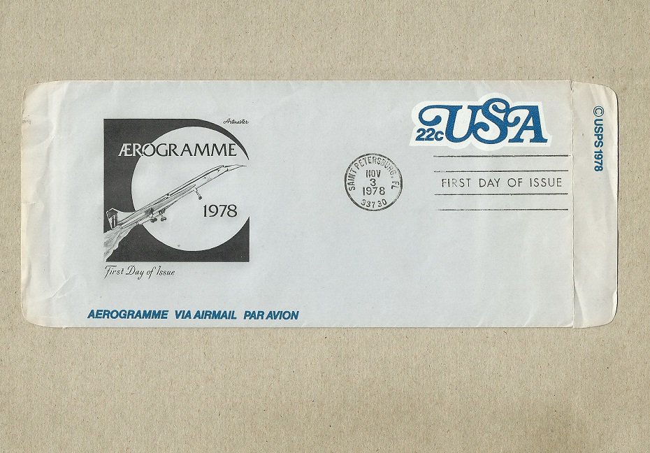 UNITED STATES SUPERSONIC FLIGHT AEROGRAMME FIRST DAY OF ISSUE POSTAL ...