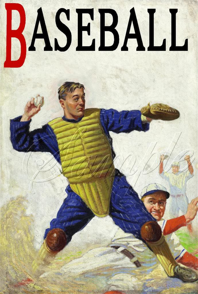 VINTAGE BASEBALL PLAYER CATCHER UNIFORM CANVAS PRINT