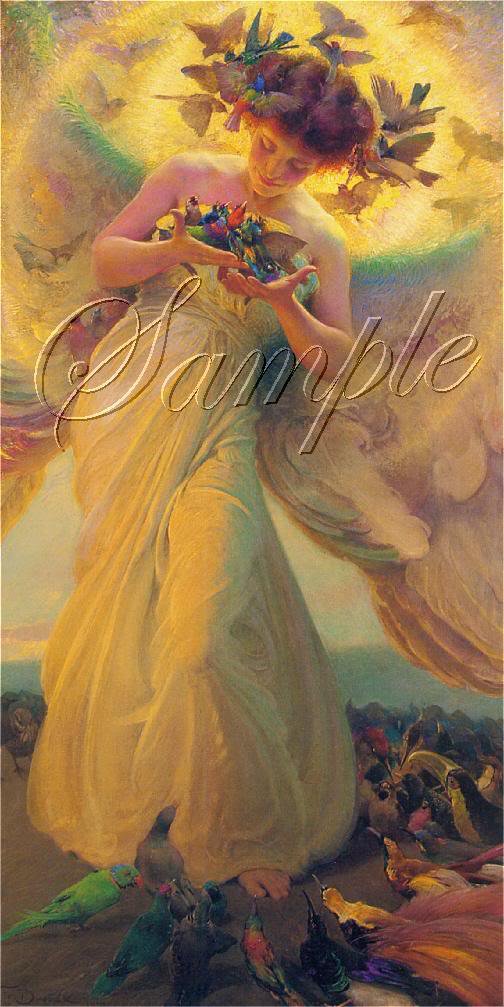 VINTAGE BIRDS ANGEL WINGS PARROT FANTASY CANVAS ART BIG