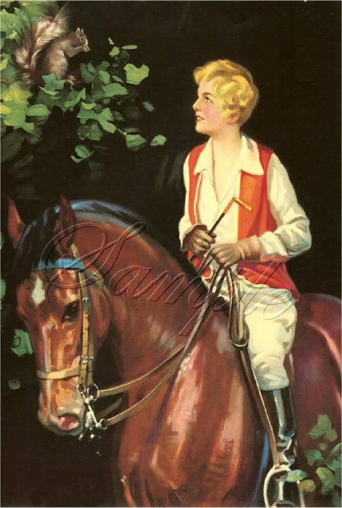 VINTAGE COWGIRL HORSE PIN-UP GIRL SQUIRREL CANVAS PRINT