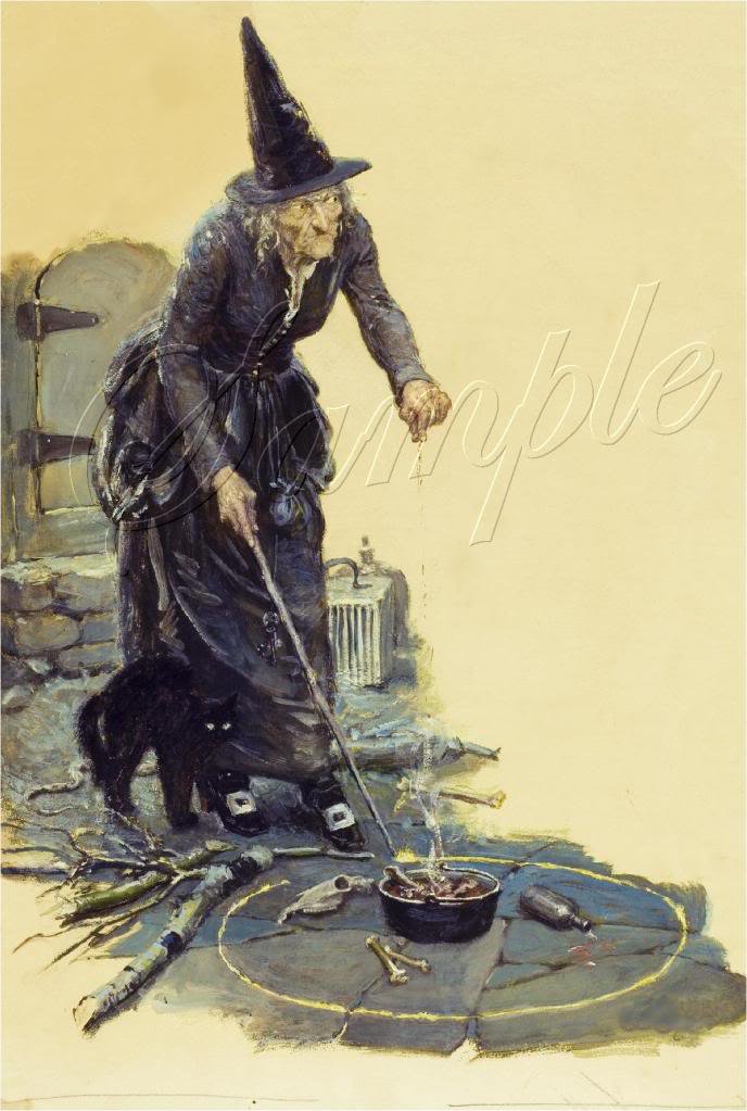 VINTAGE MAGIC CIRCLE WICCA WITCH SPELL CANVAS ART LARGE