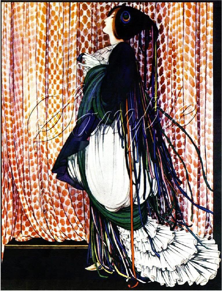 ART DECO PEACOCK LADY COSTUME CANVAS ART PRINT LARGE