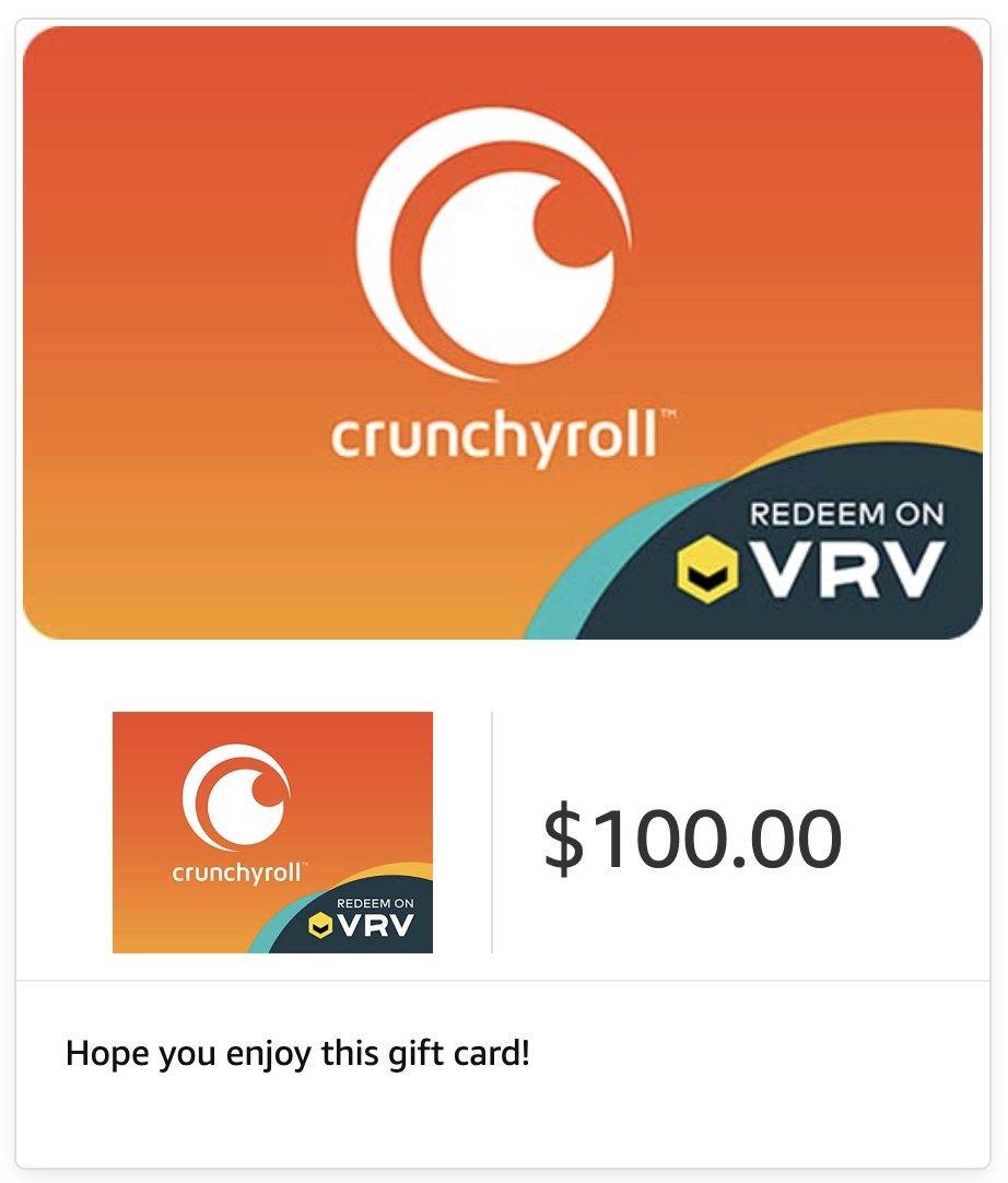 Crunchyroll $100 Gift Card (Digital Code with ZELLE)