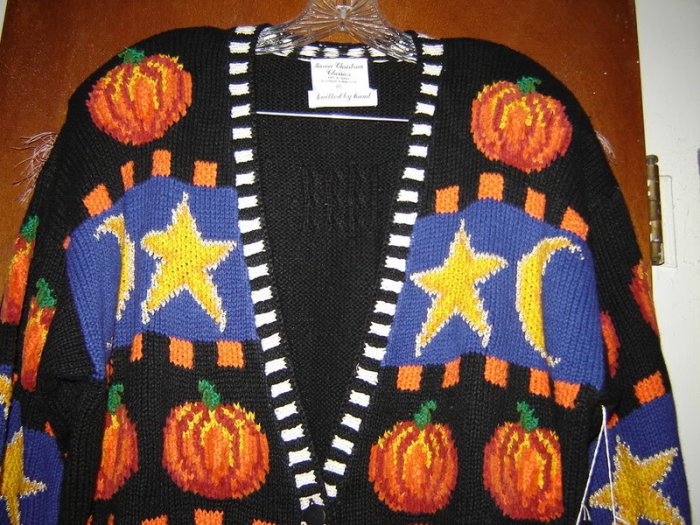 Marisa Christina Halloween Pumpkin Cardigan Sweater XL