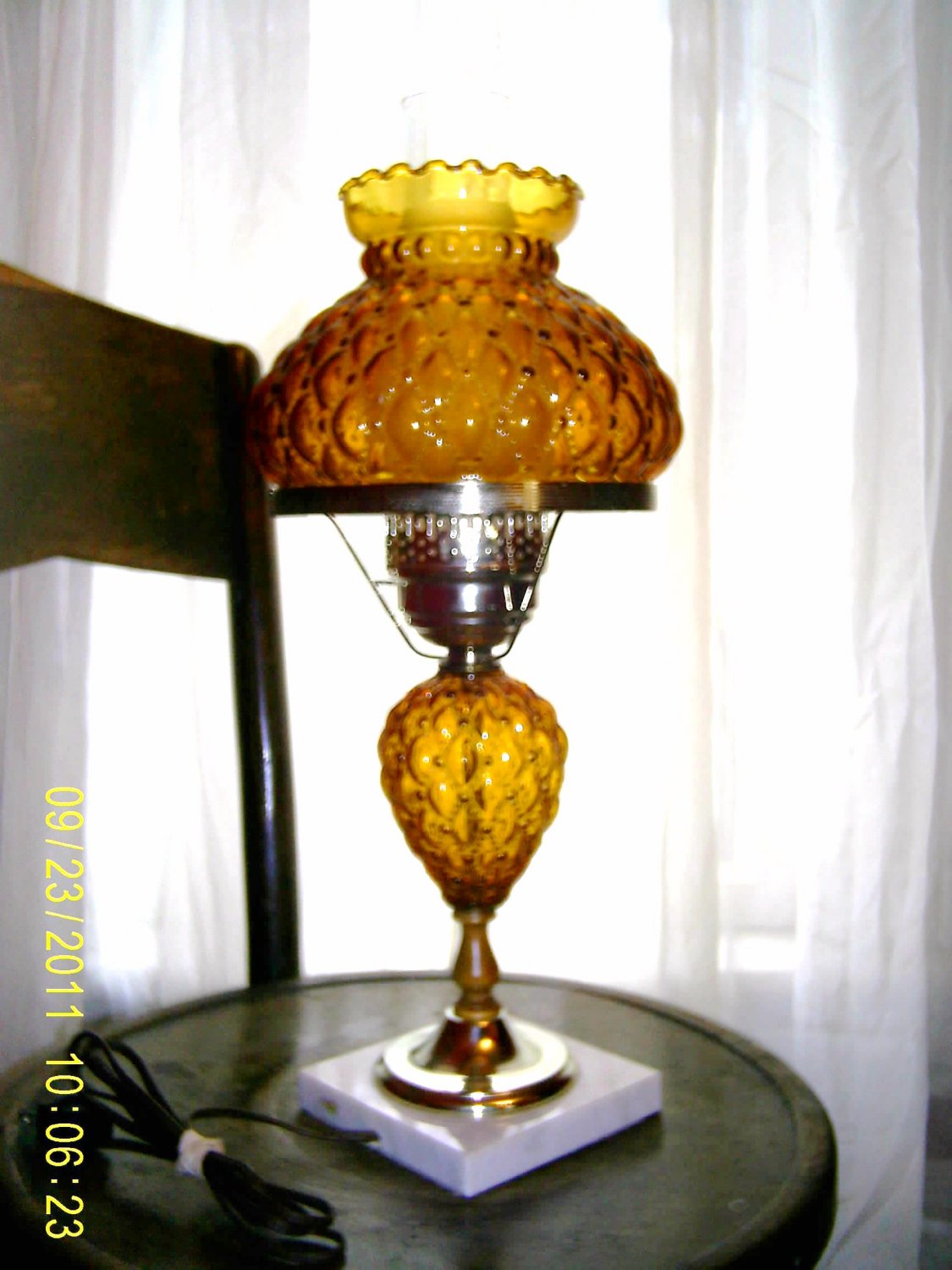 Vintage Fenton Amber Glass Quilted Diamond Student Lamp Vintage Fenton Amber Glass Quilted Diamond Student Lamp