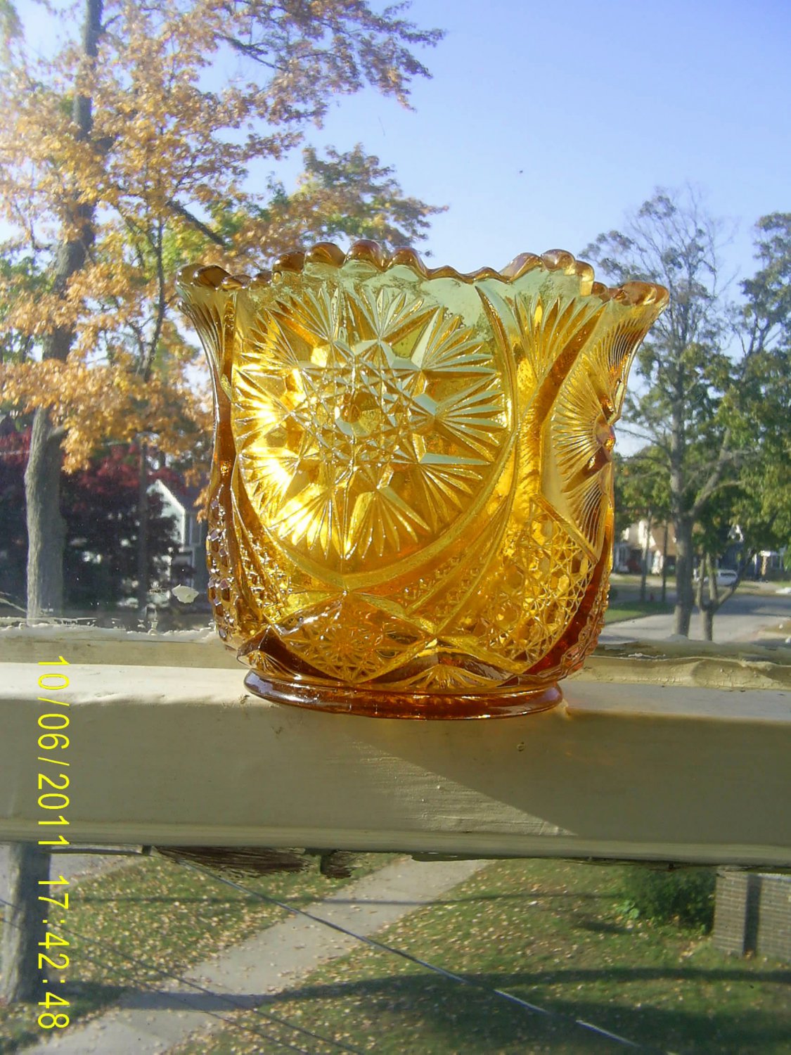 Vintage Amber Glass Yutec Pattern Open Sugar Bowl by Kemple Glass