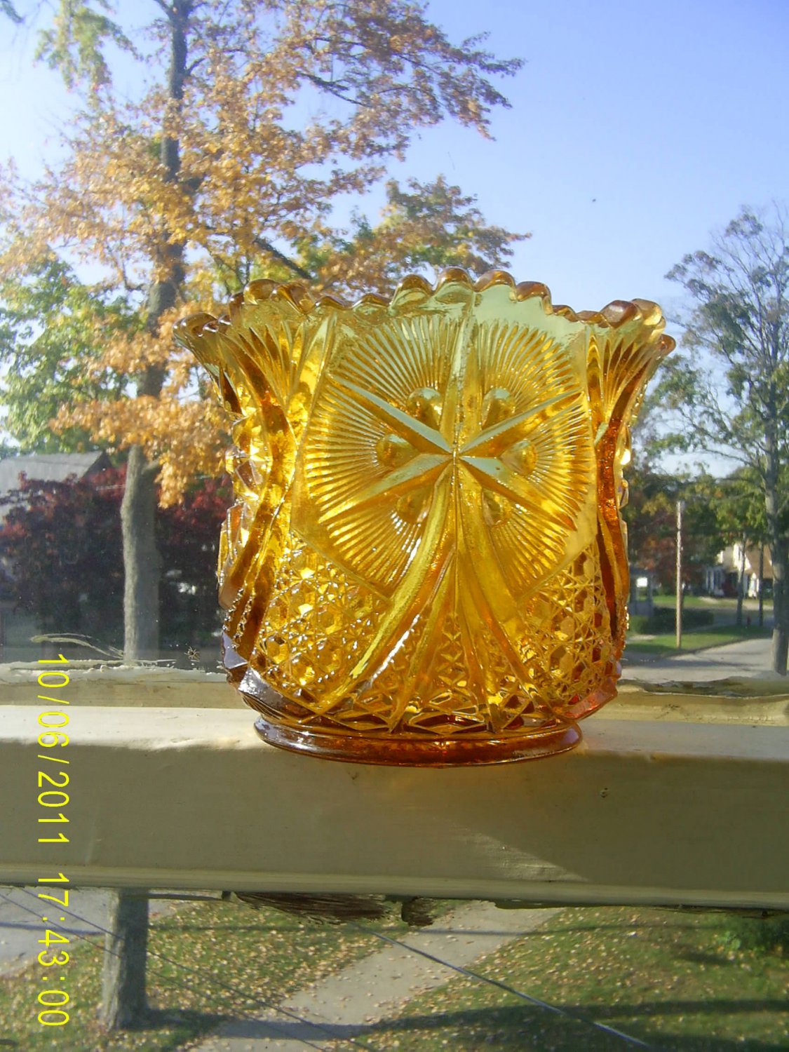 Vintage Amber Glass Yutec Pattern Open Sugar Bowl by Kemple Glass