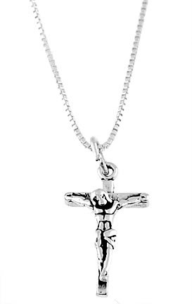 STERLING SILVER JESUS CRUCIFIX & 16" SILVER BOX CHAIN