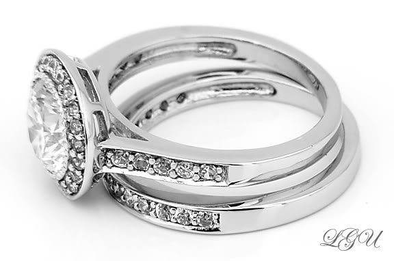 STERLING SILVER ENGAGEMENT WEDDING COMBO RING SZ 7