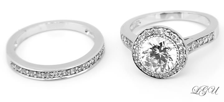 STERLING SILVER ENGAGEMENT WEDDING COMBO RING SZ 7