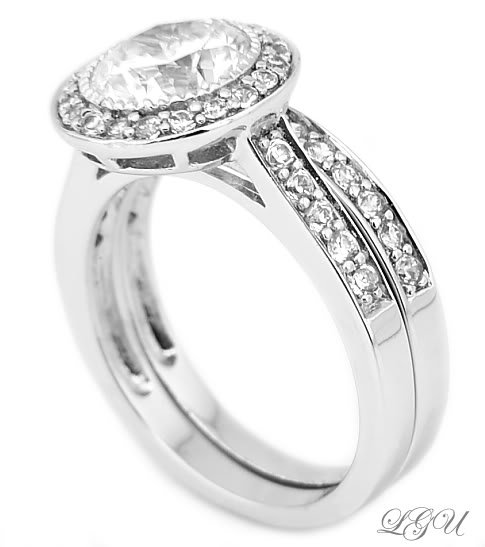 STERLING SILVER ENGAGEMENT WEDDING COMBO RING SZ 7