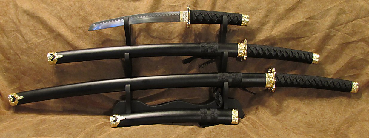 4pc Daisho Black Dragon Samurai Sword Set