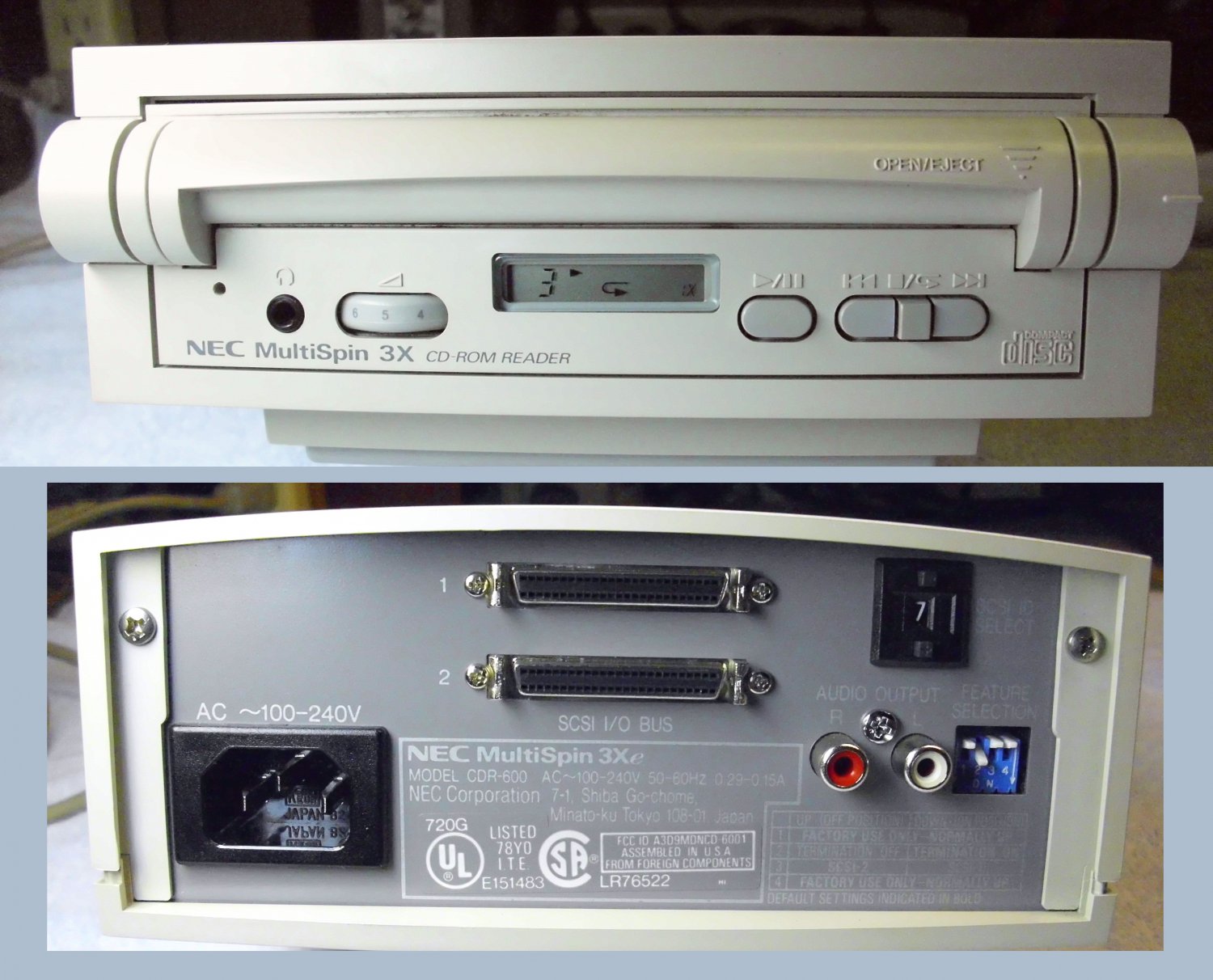 CD ROM NEC CDR - 600 External SCSI with cable, caddy, manual, power ...