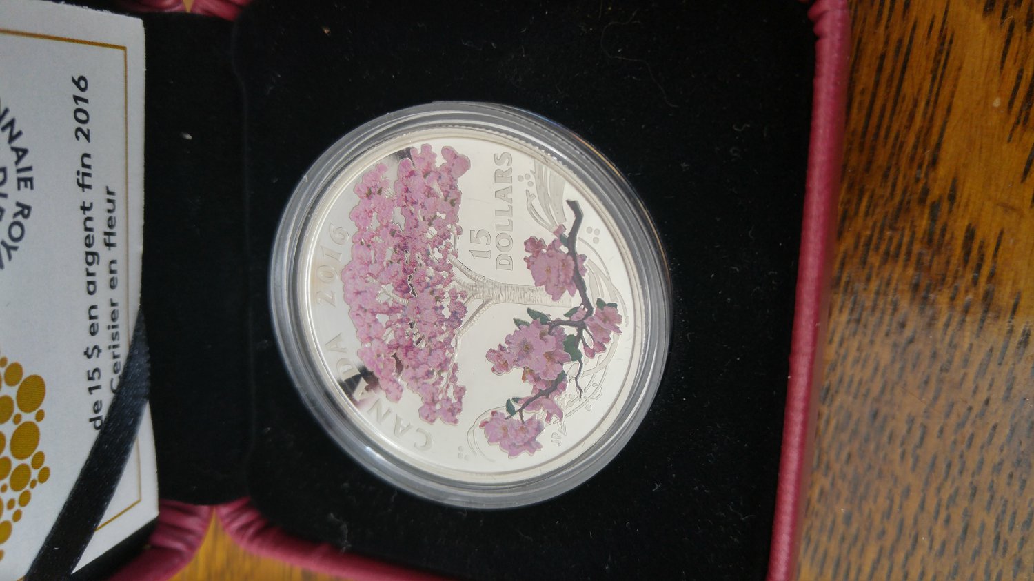 2016 Celebration of Spring $15 Fine Silver Coloured Coin Cherry Blossoms