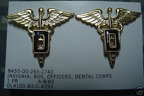 BOS Officers Dental Corps Insignia pair