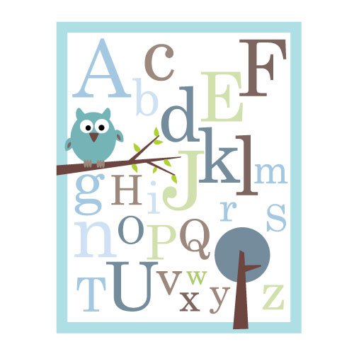 ABC Alphabet Poster print -Owl on branch - nursery wall decor